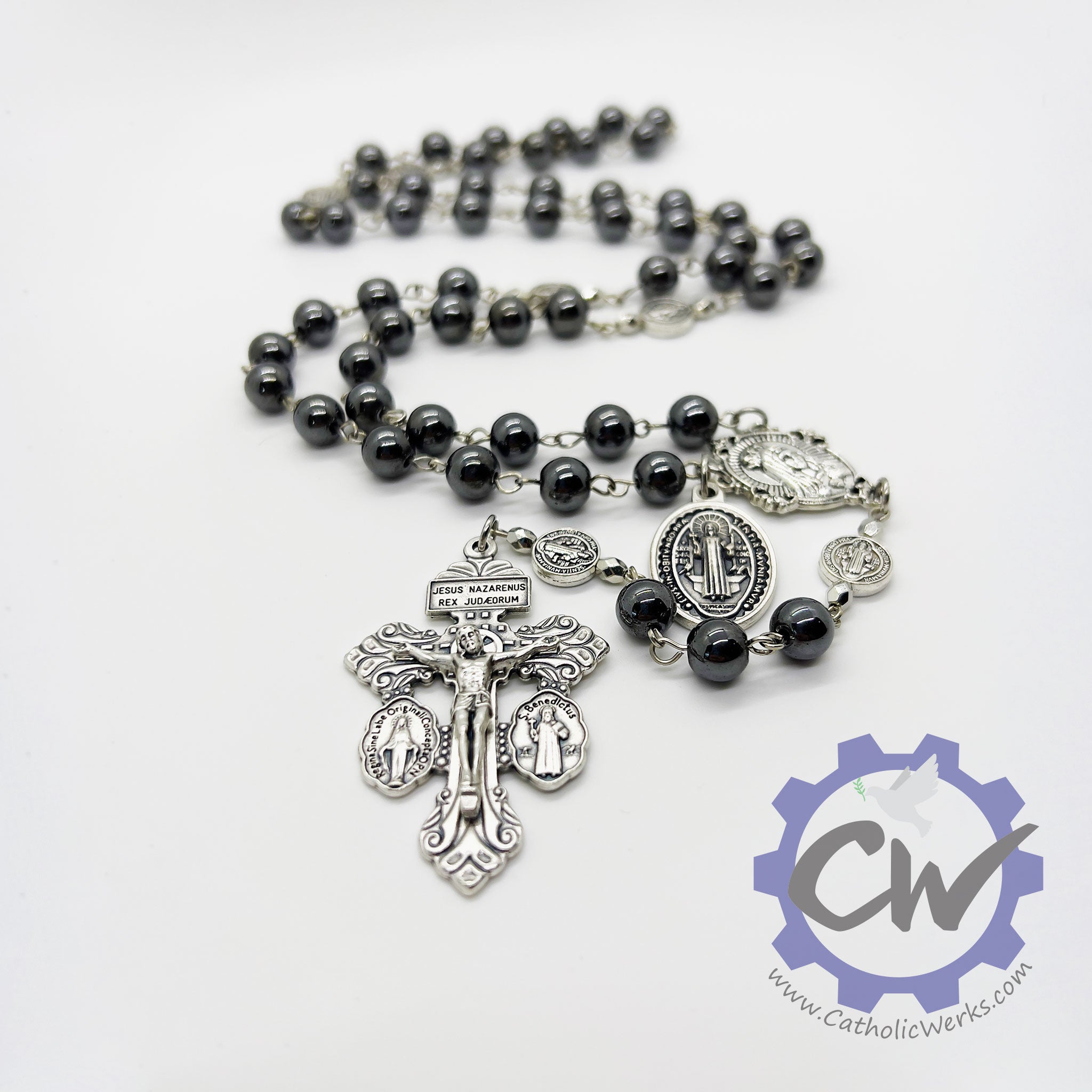 Immaculate Heart of Mary and St. Benedict Hematite Rosary – CatholicWerks